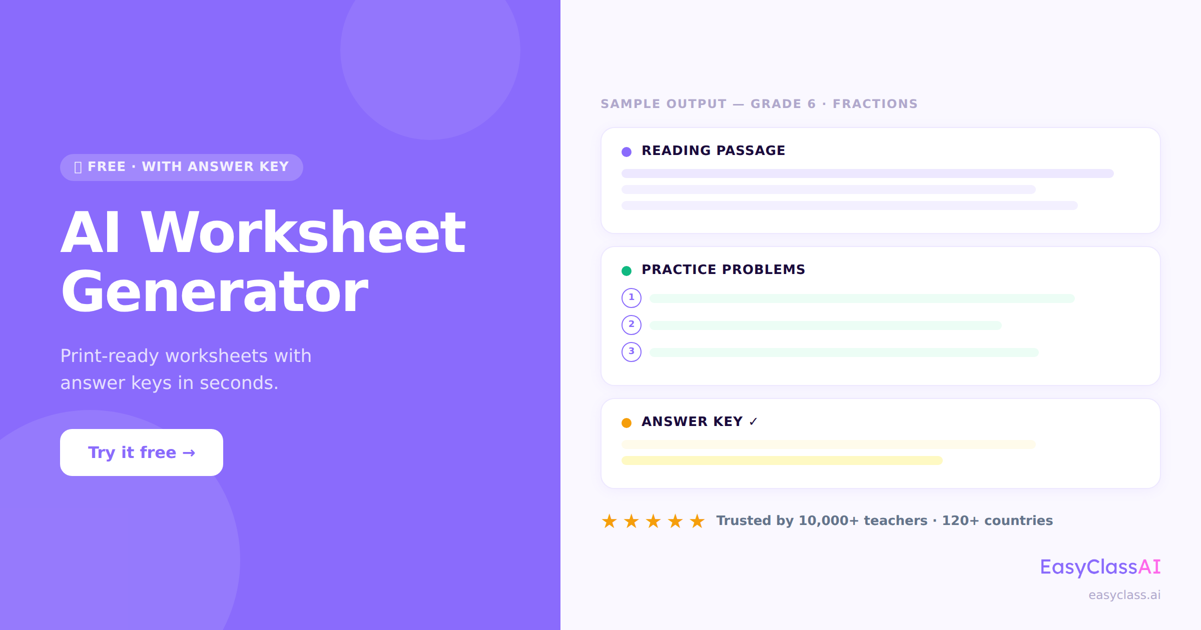 Free AI Worksheet Generator for Teachers | EasyClass